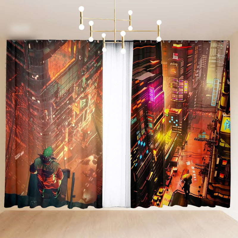 2 panel Cyberpunk Anime City View Curtains for Bedroom Living Room ...