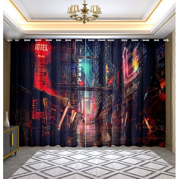 2 panel Cyberpunk Anime City View Curtains for Bedroom Living Room ...