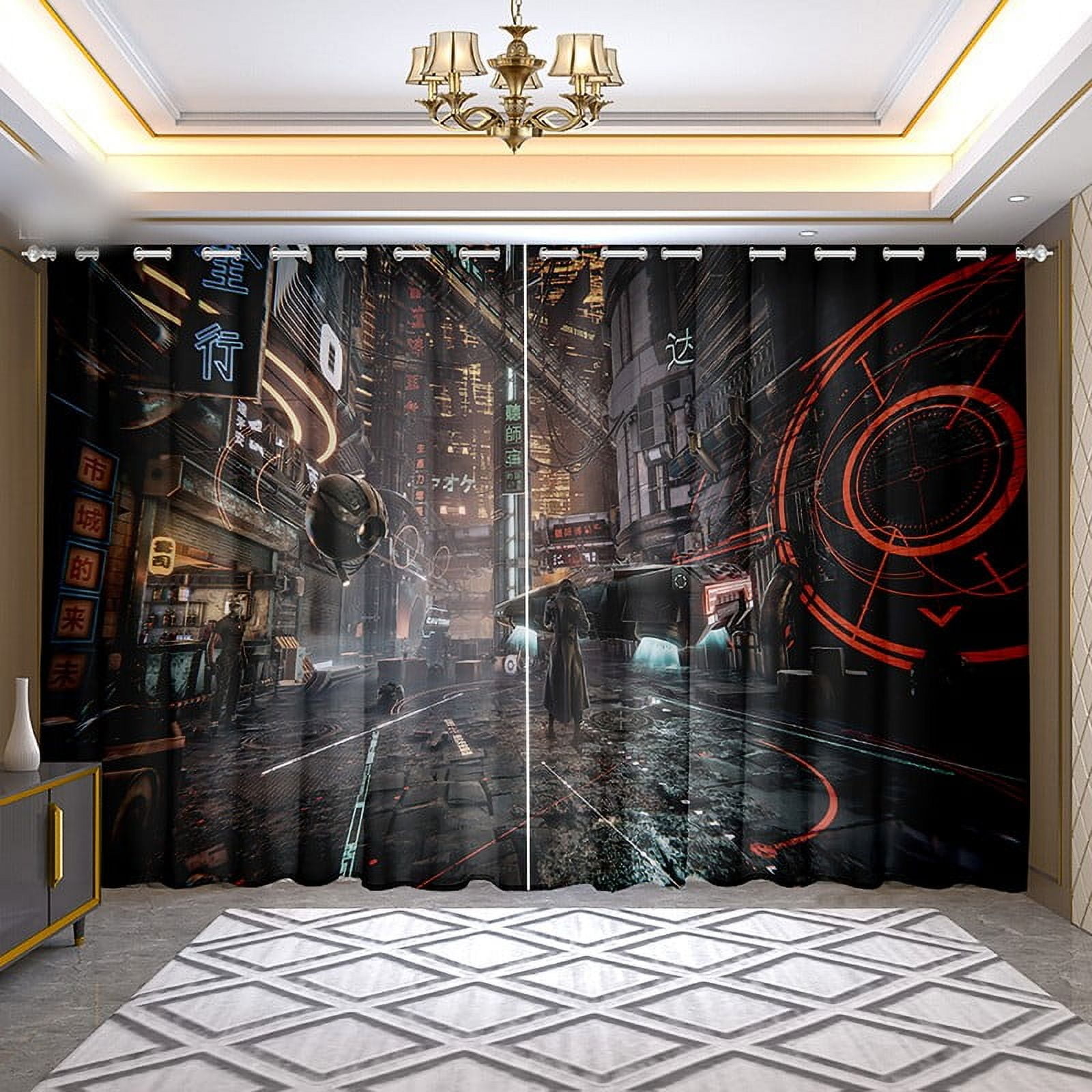 2 panel Cyberpunk Anime City View Curtains for Bedroom Living Room ...