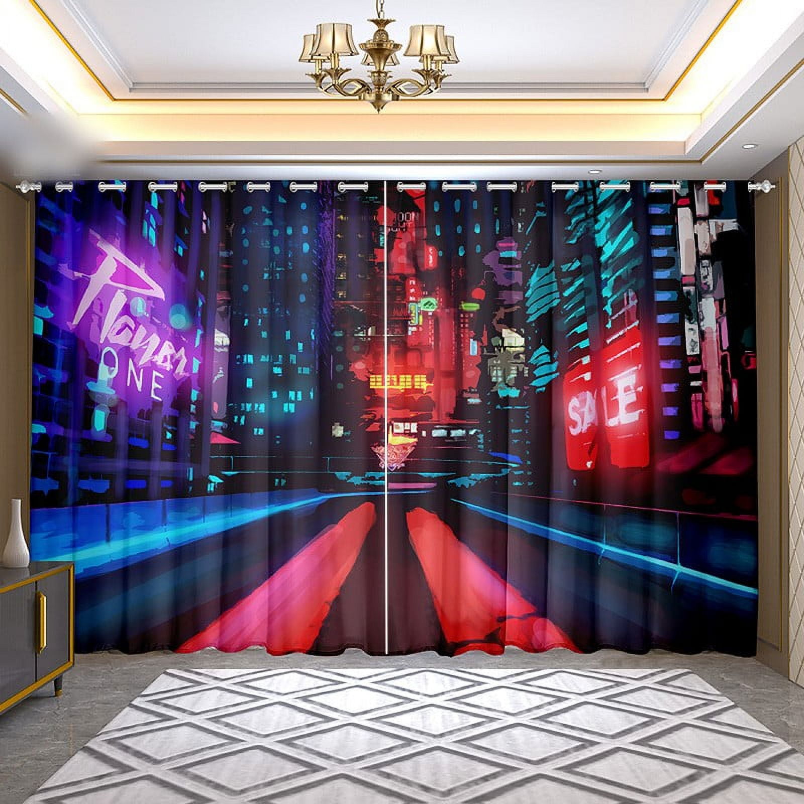 2 panel Cyberpunk Anime City View Curtains for Bedroom Living Room ...