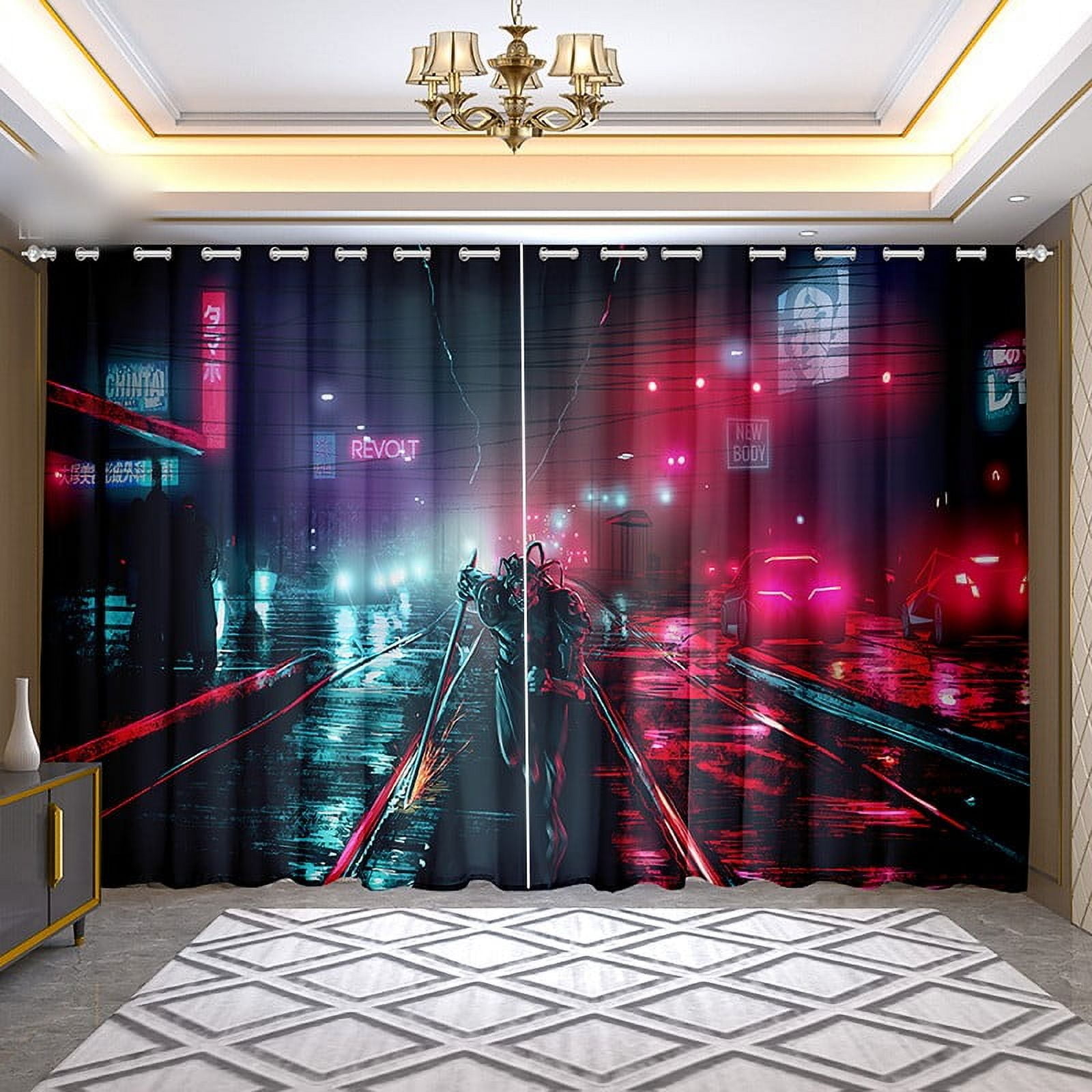 2 panel Cyberpunk Anime City View Curtains for Bedroom Living Room ...