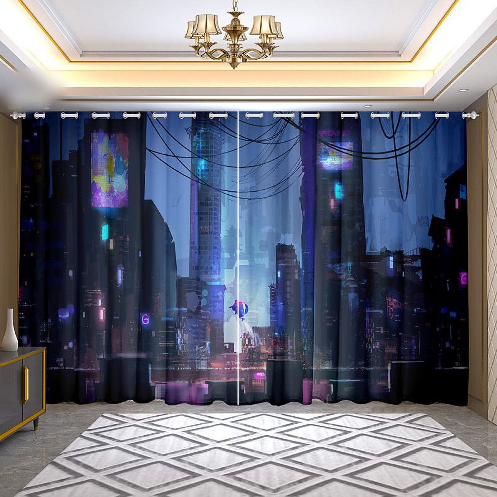 2 panel Cyberpunk Anime City View Curtains for Bedroom Living Room ...