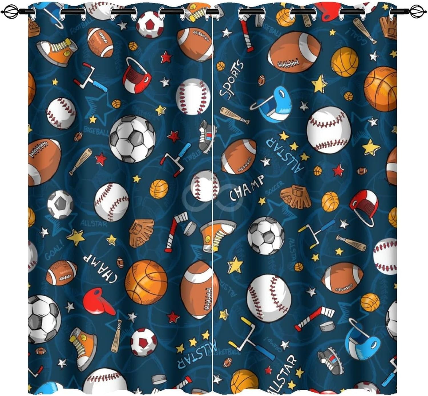 2 panel Football Rugby Basketball Baseball Billiards Printed Curtain ...