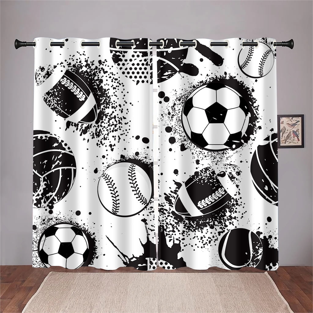 2 panel Football Soccer Rugby Basketball Printed Curtains for Sports ...