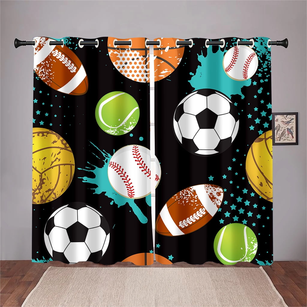 2 panel Football Soccer Rugby Basketball Printed Curtains for Sports ...