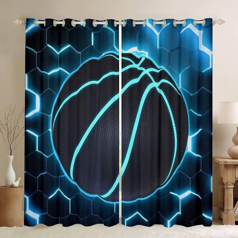 2 panel Hexagonal Geometric Glowing Curtain Basketball Baseball ...