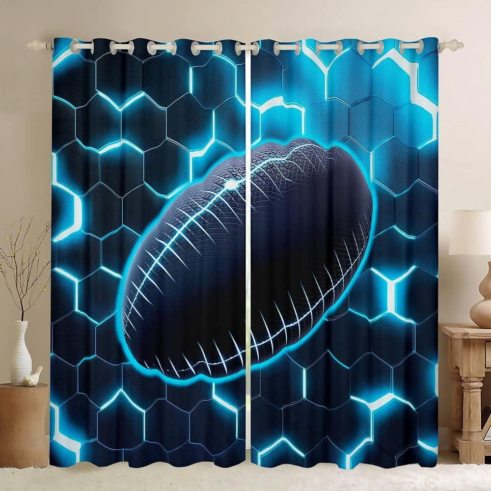 2 panel Hexagonal Geometric Glowing Curtain Basketball Baseball ...