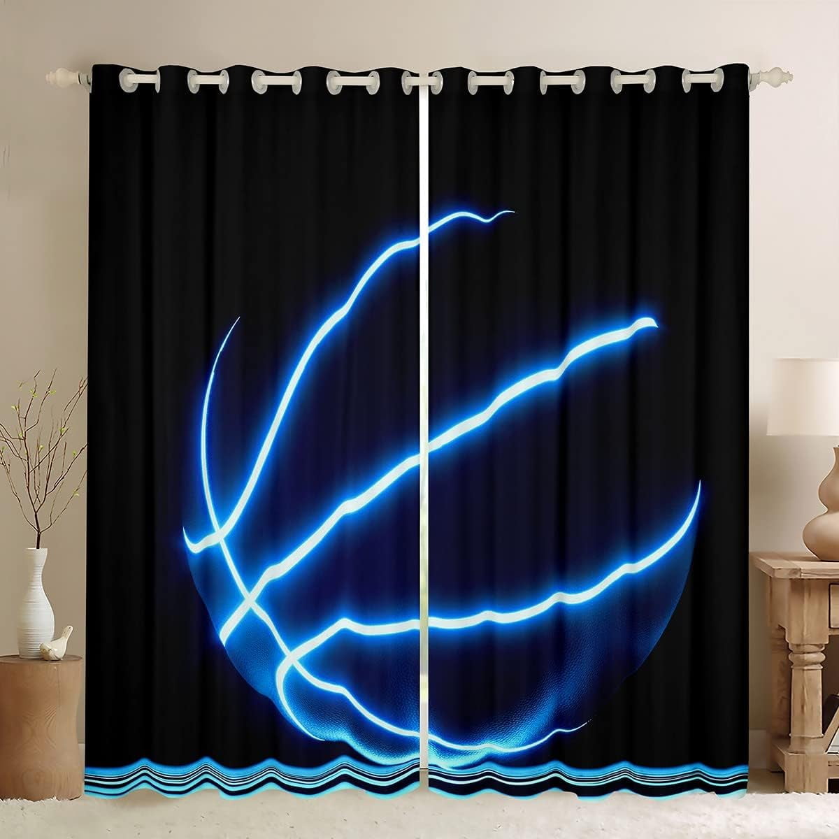 2 panel Hexagonal Geometric Glowing Curtain Basketball Baseball ...