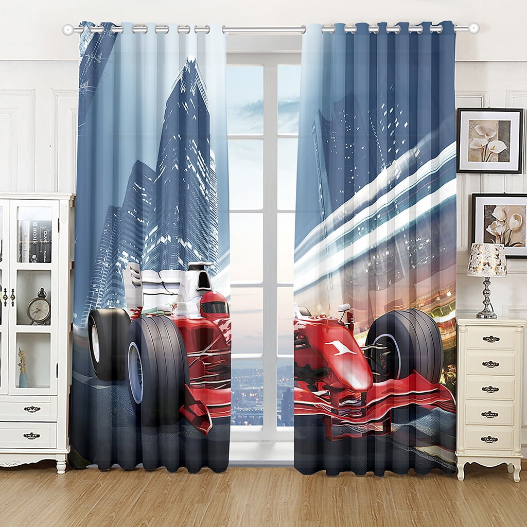 2 panel Modern Style Racing Truck Print Curtains for Boys Bedroom ...