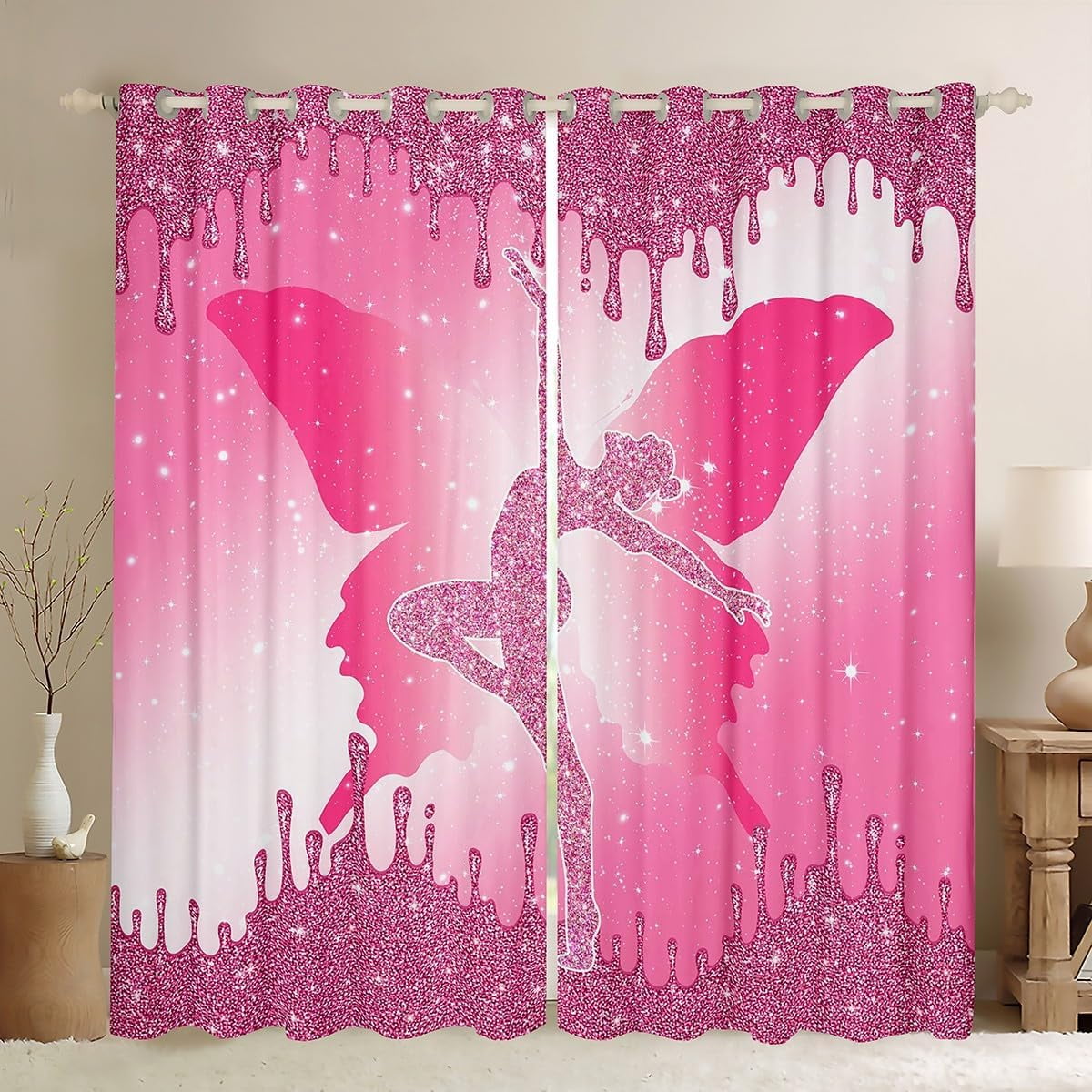 2 panel Princess Crown Pink Curtain for Bedroom Powder Room Window ...