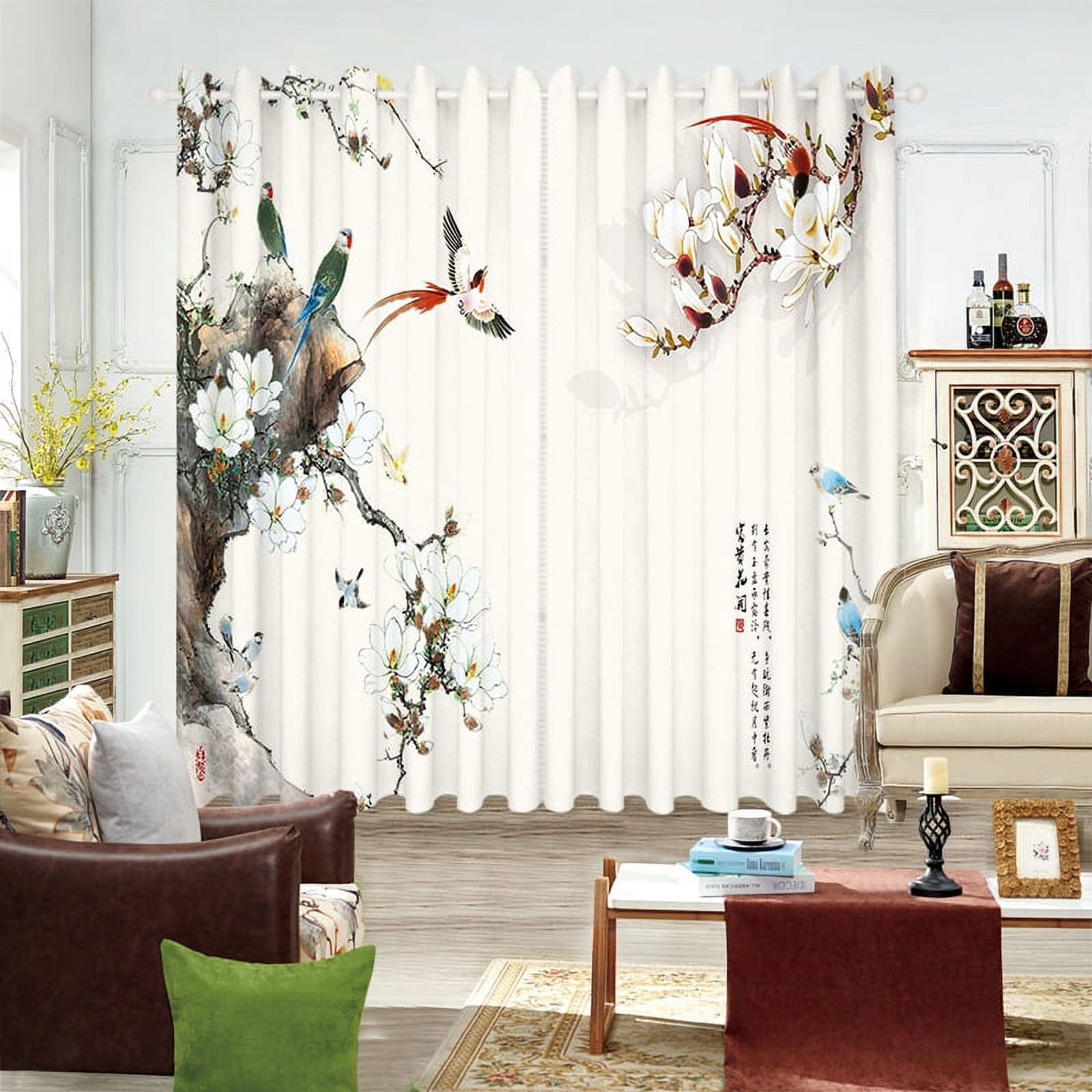 2 panel Retro Chinese Curtains Plum Tree Moon Printed Curtains for ...
