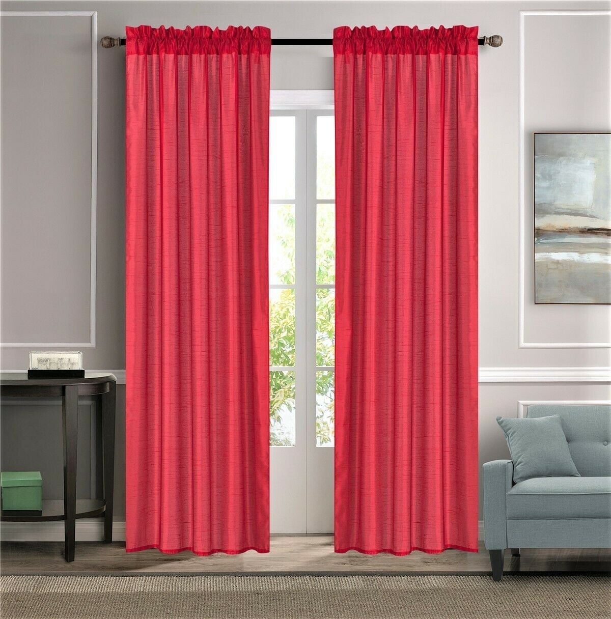 2 panel faux silk solid curtain drapes with rod pocket 108" total wide ...