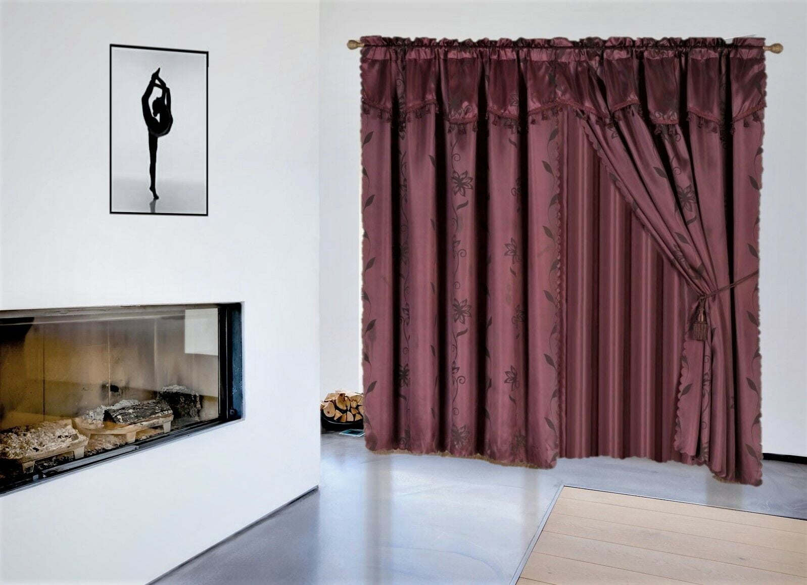 2 panel window curtain set (120" W X 84" L ) with valance and sheer ...