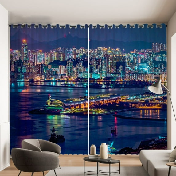 2 panels City Night View City High-rise Building Landscape Printed ...