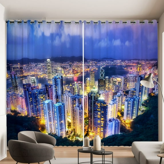 2 panels City Night View City High-rise Building Landscape Printed ...