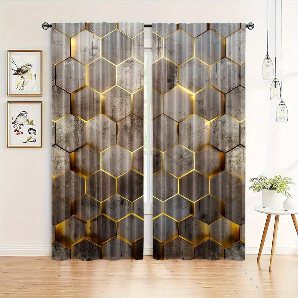 2 panels Geometric Abstract Curtains for Bedroom Living Room Floor-to ...