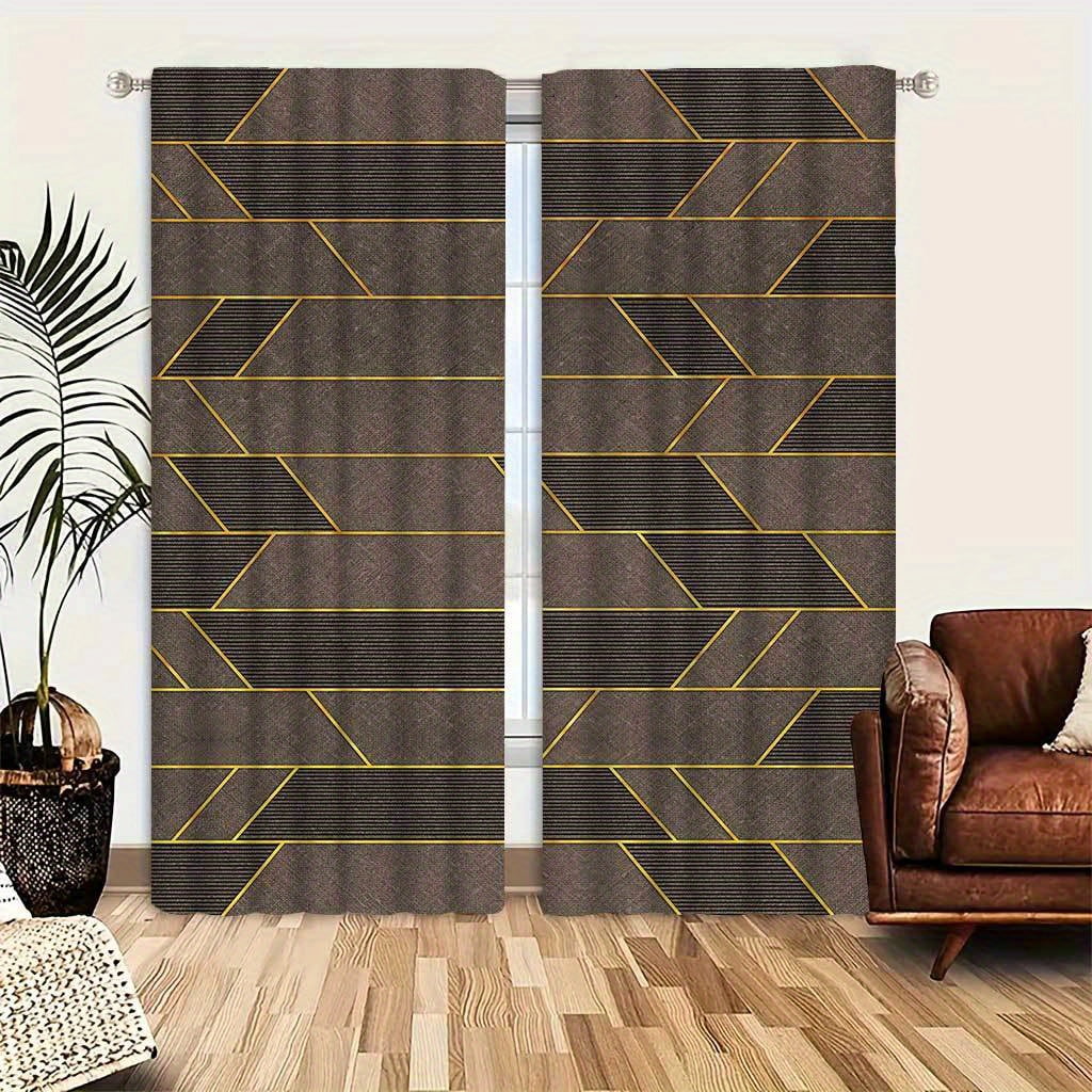 2 panels Geometric Abstract Curtains for Bedroom Living Room Floor-to ...
