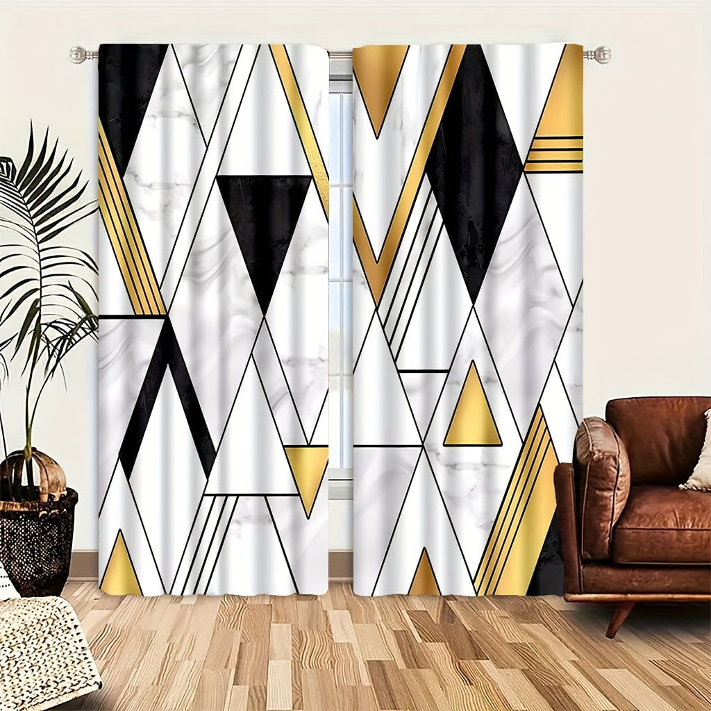 2 panels Geometric Abstract Curtains for Bedroom Living Room Floor-to ...