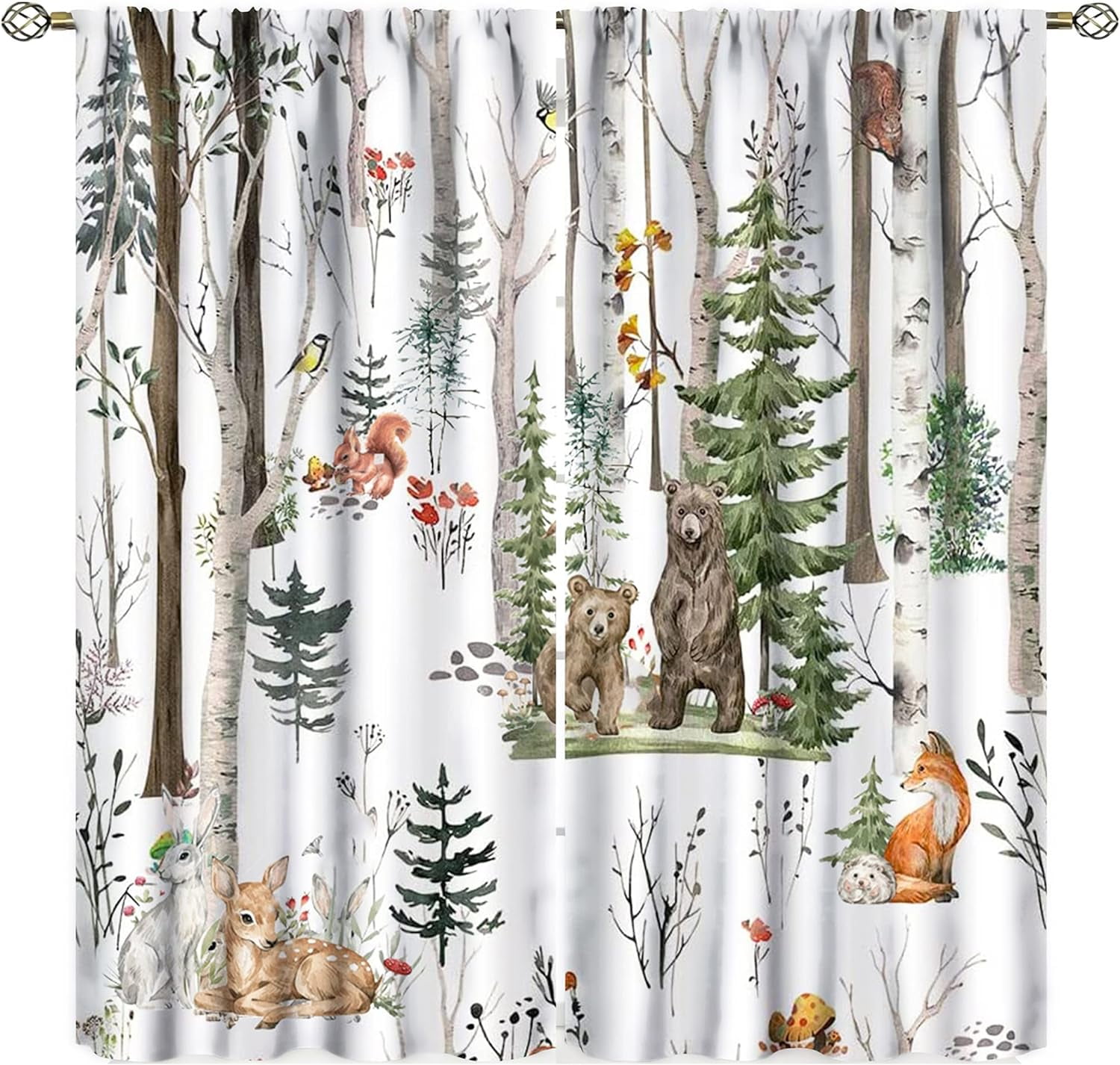 2 panels Landscape Pine Wood Chalet Fox Print Curtains for Bedroom ...