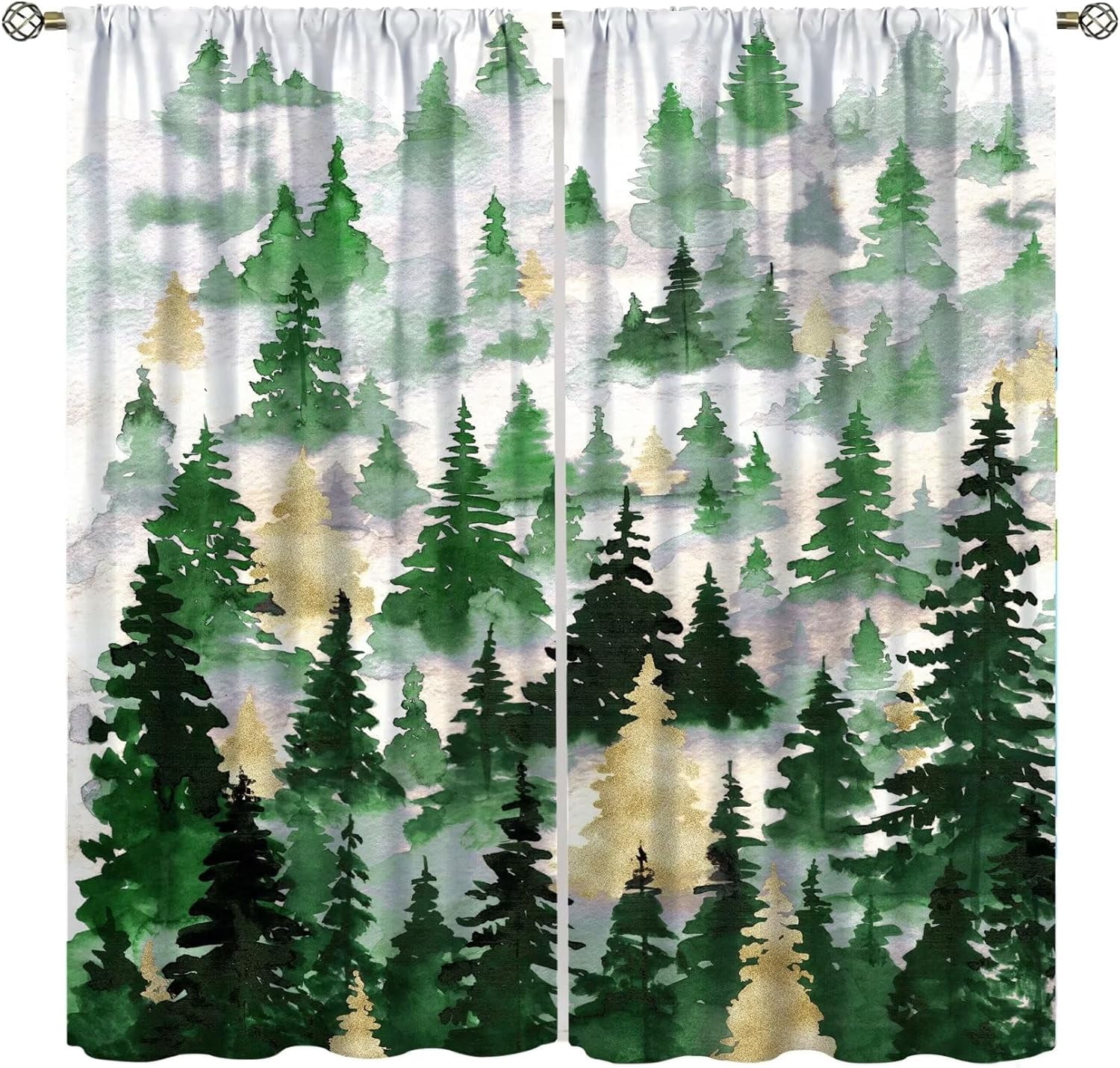 2 panels Landscape Pine Wood Chalet Fox Print Curtains for Bedroom ...
