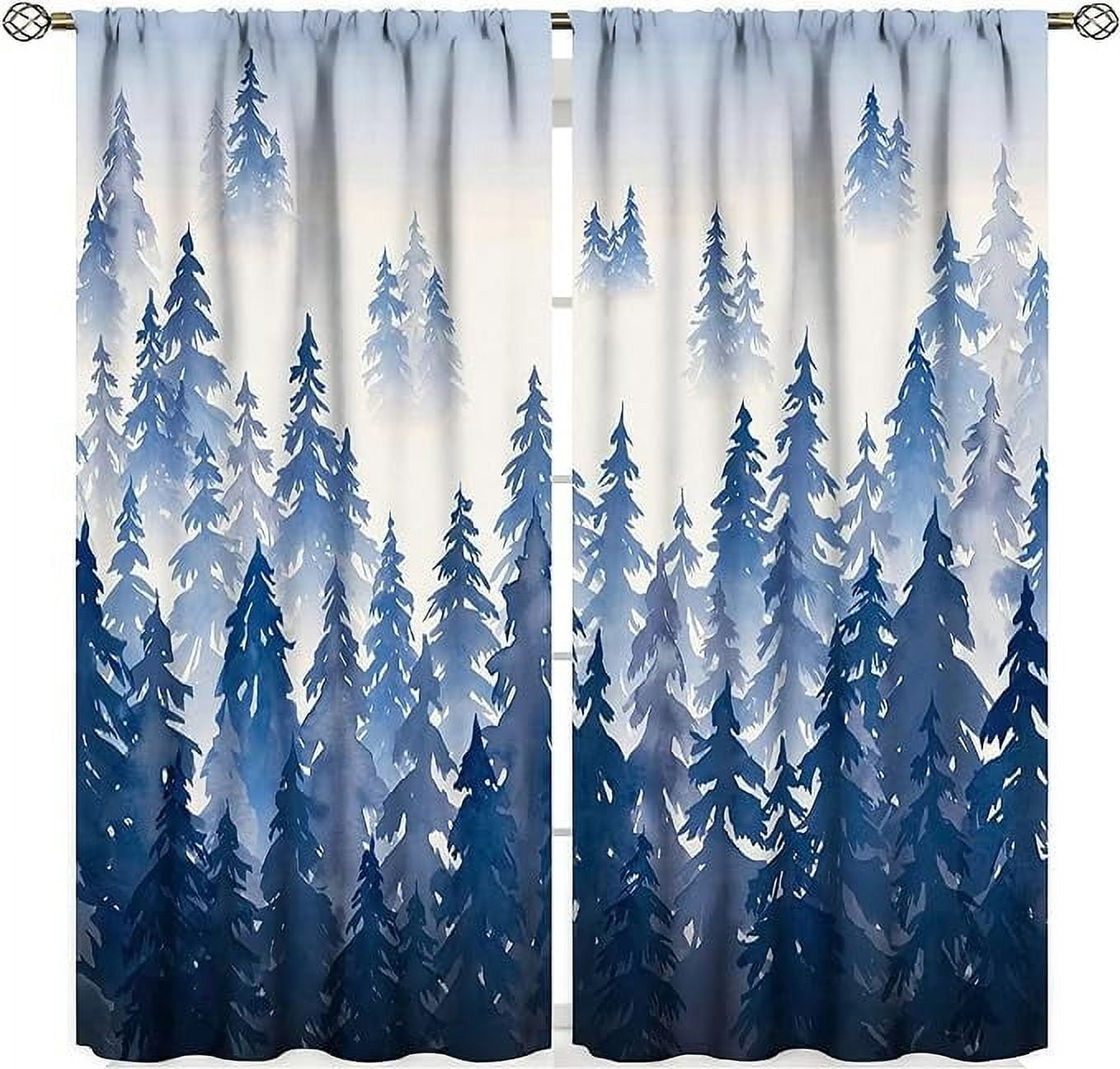 2 panels Landscape Pine Wood Chalet Fox Print Curtains for Bedroom ...