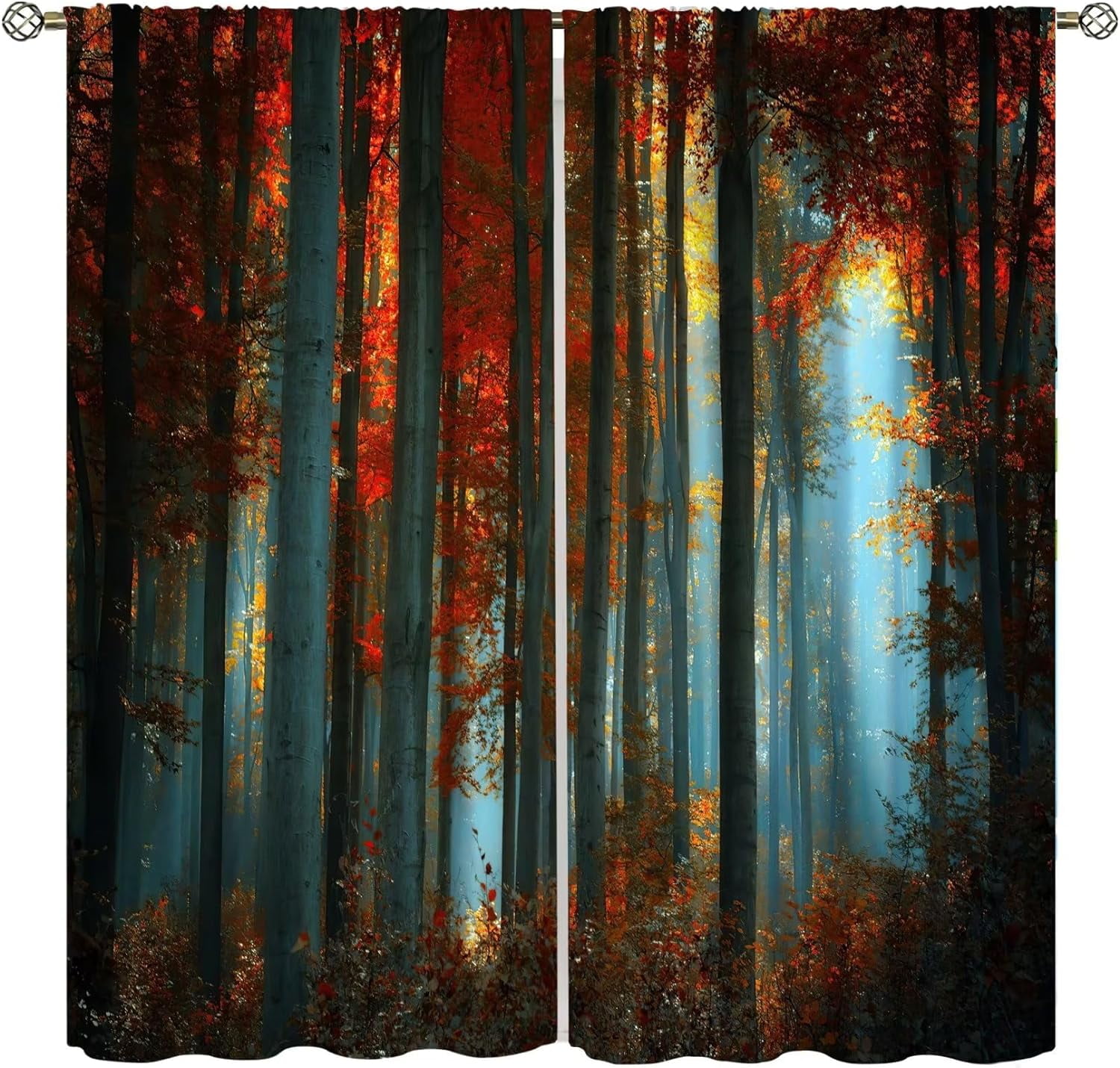 2 panels Landscape Pine Wood Chalet Fox Print Curtains for Bedroom ...