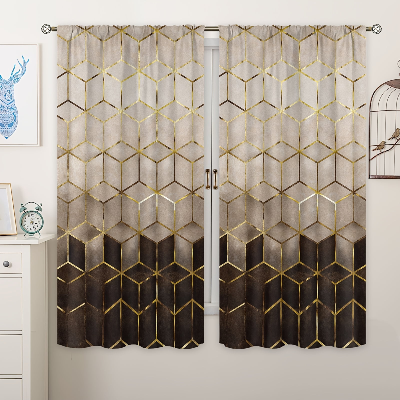 2 panels Modern Geometric Abstract Curtains for Bedroom Living Room ...