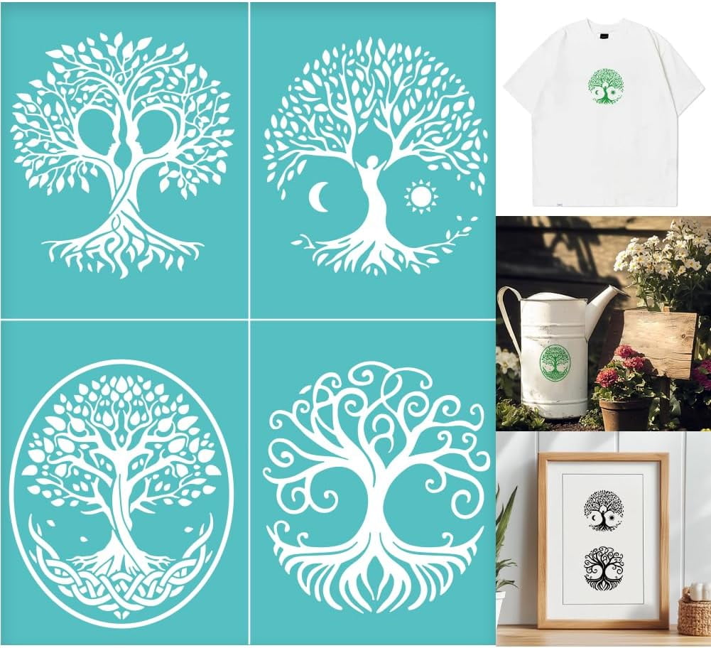 2 pc 2 Sheets Family Tree Silkscreen Stencil Tree of Life Painting ...