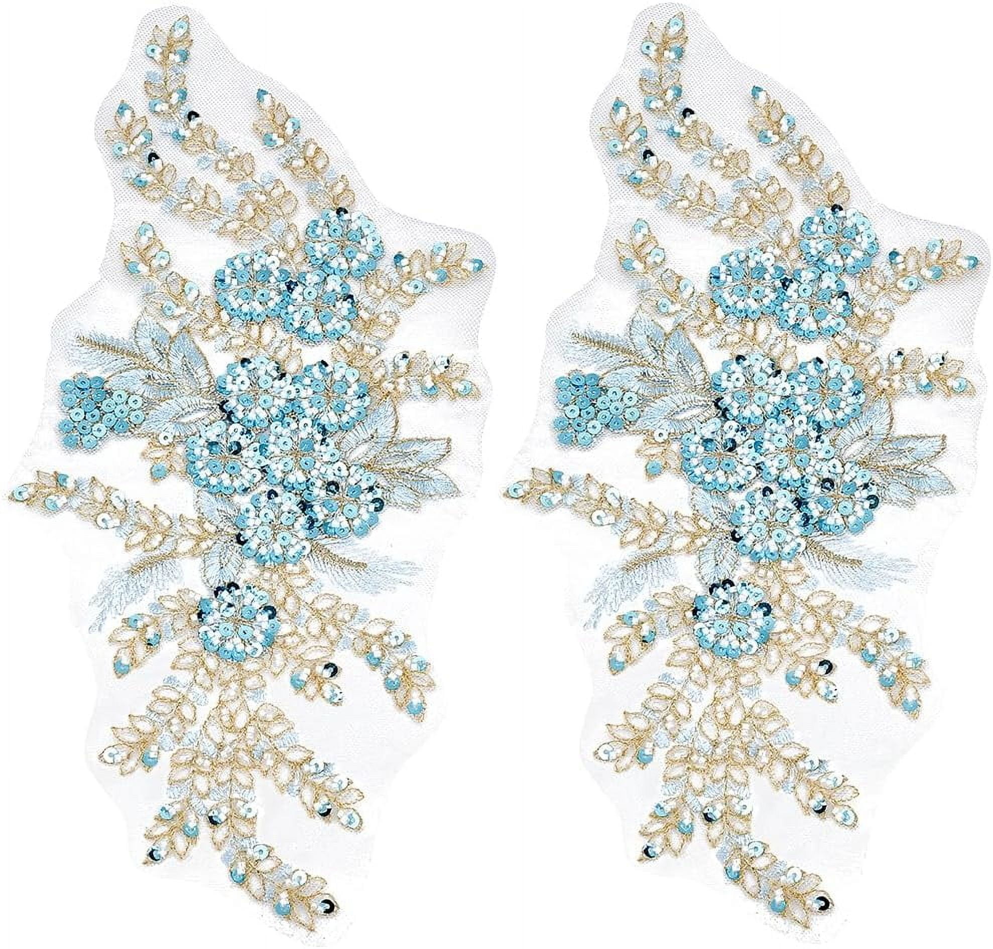 2 pc 2Pcs 3D Floral Sequin Applique Embroidery Lace Flower Tulle ...