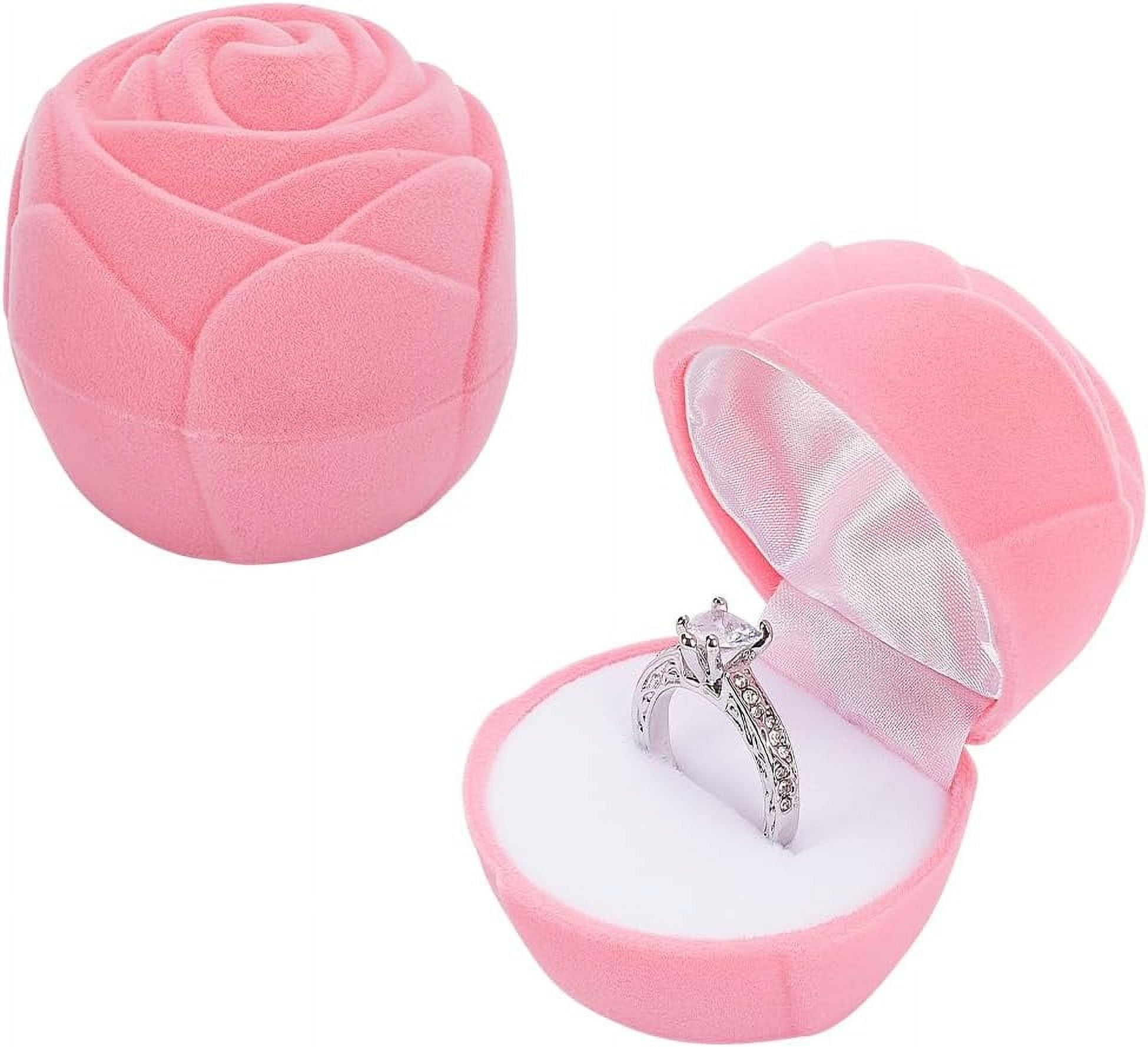 2 pc 2pcs Pearl Pink Velvet Rose Ring Box Romantic Flower Engagement ...