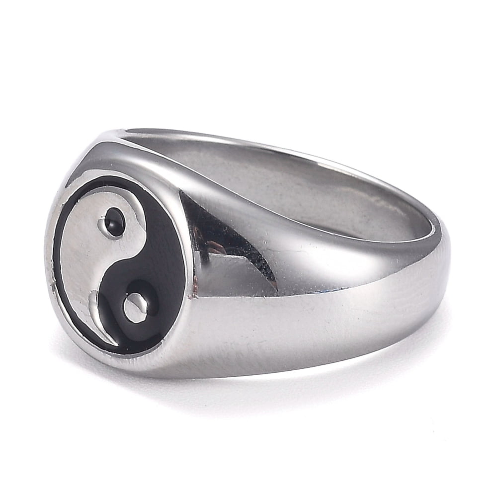 2 pc 304 Stainless Steel Finger Rings Yin Yang Ring with Enamel Gossip ...