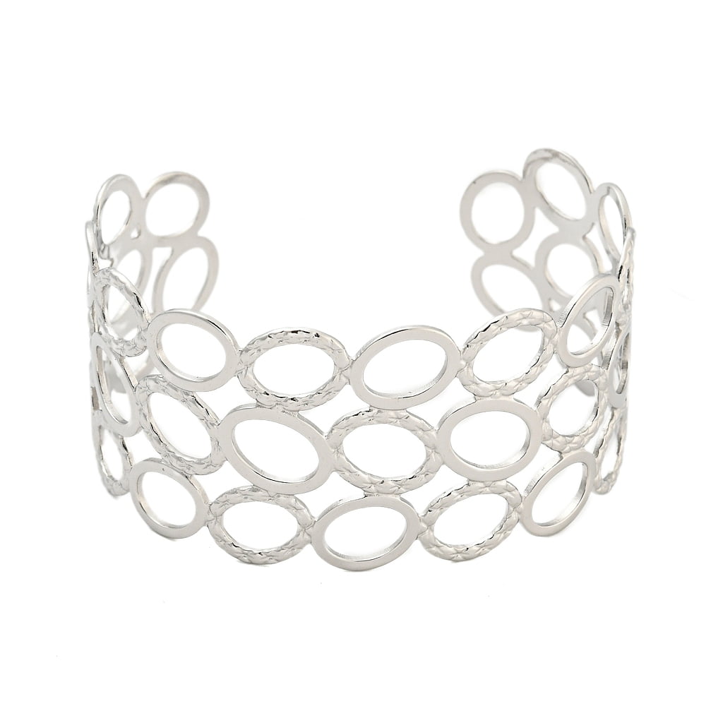 2 pc 304 Stainless Steel Hollow Open Cuff Bangles Platinum Inner ...