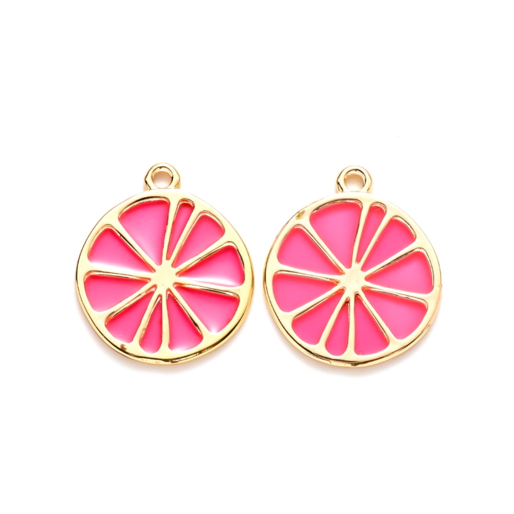 2 pc Alloy Pendants with Epoxy Resin Lemon Golden Cerise 26.5x23x1.6mm ...