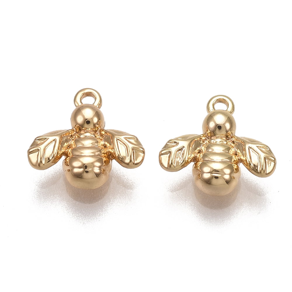 2 pc Brass Charms Nickel Free Real 18K Gold Plated Bee 8x8x2mm Hole: 0 ...