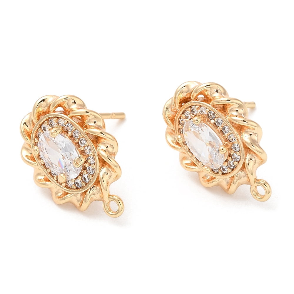 2 pc Brass with Glass Stud Earring Findings with Horizontal Loops Oval ...