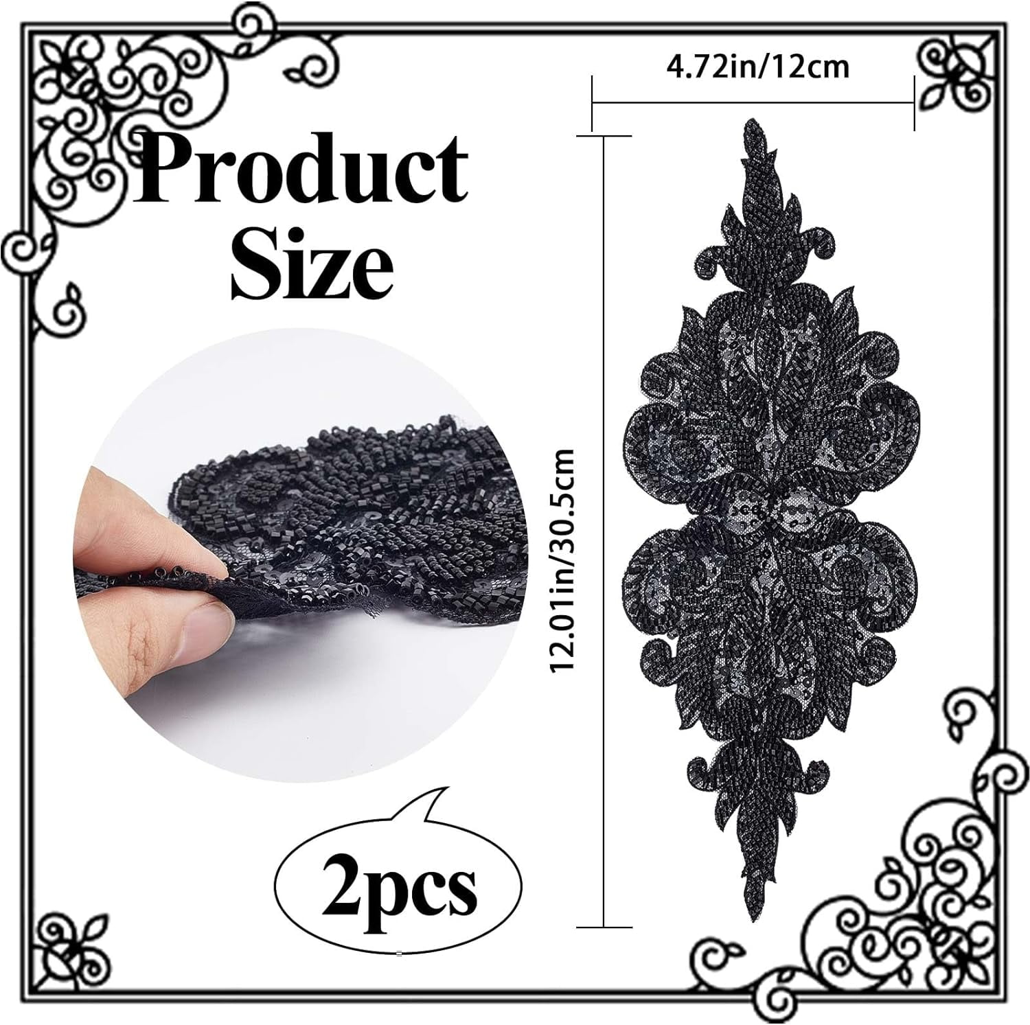 2 pc Flower Pattern Glass Bead Beading Appliques Polyester Lace ...