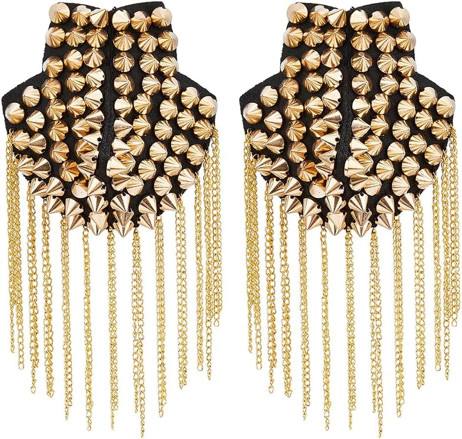 2 pc Iron Fashion Tassel Epaulette Detachable Punk Style Rivet Shoulder ...