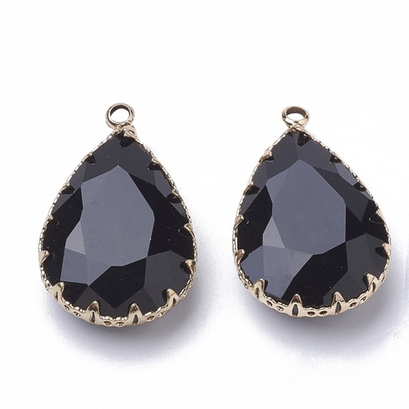 2 pc K9 Glass Pendants with Golden Tone Brass Findings Faceted teardrop ...