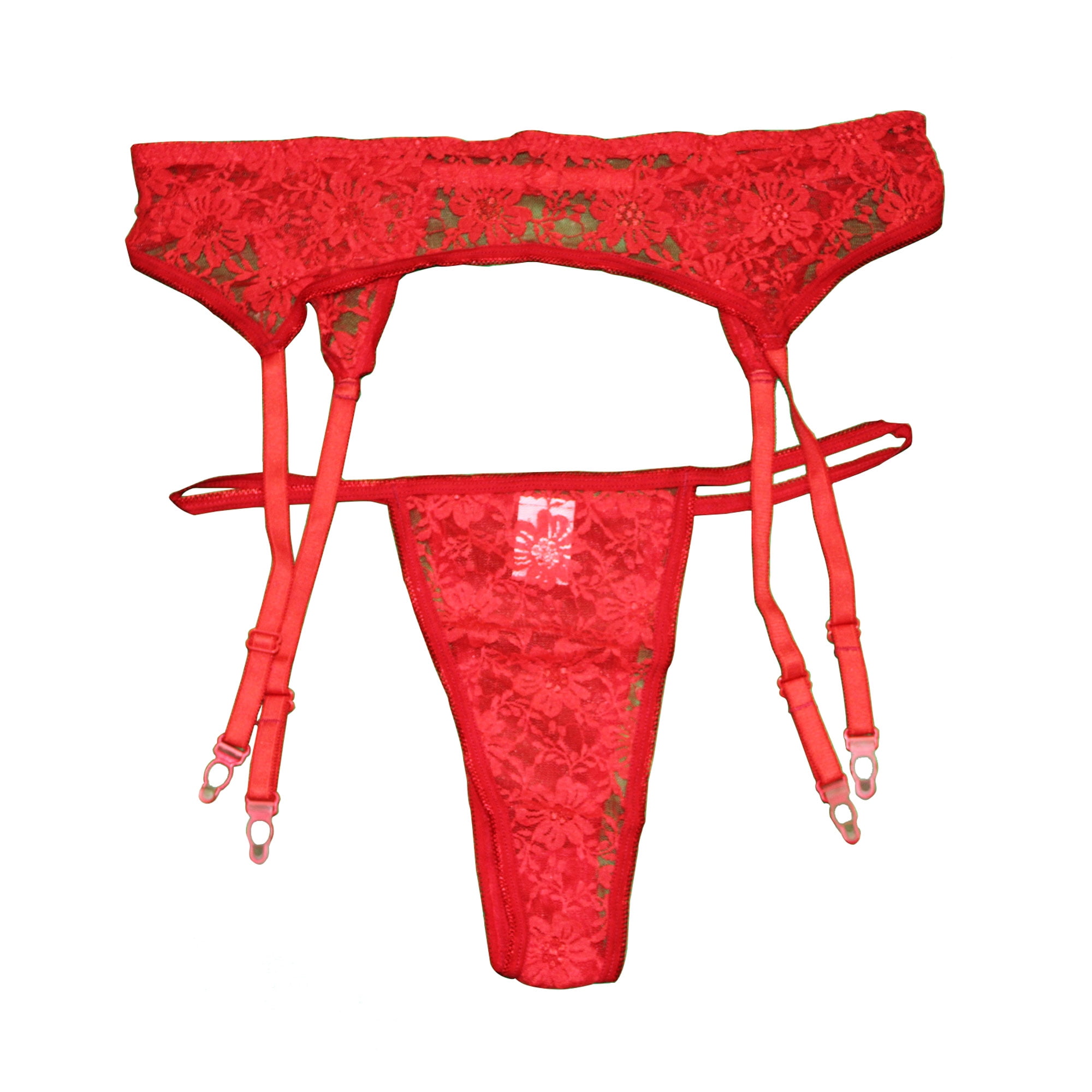 2 pc. Lace Garter Belt Set With Matching Thong - L/XL - Red - Walmart.com
