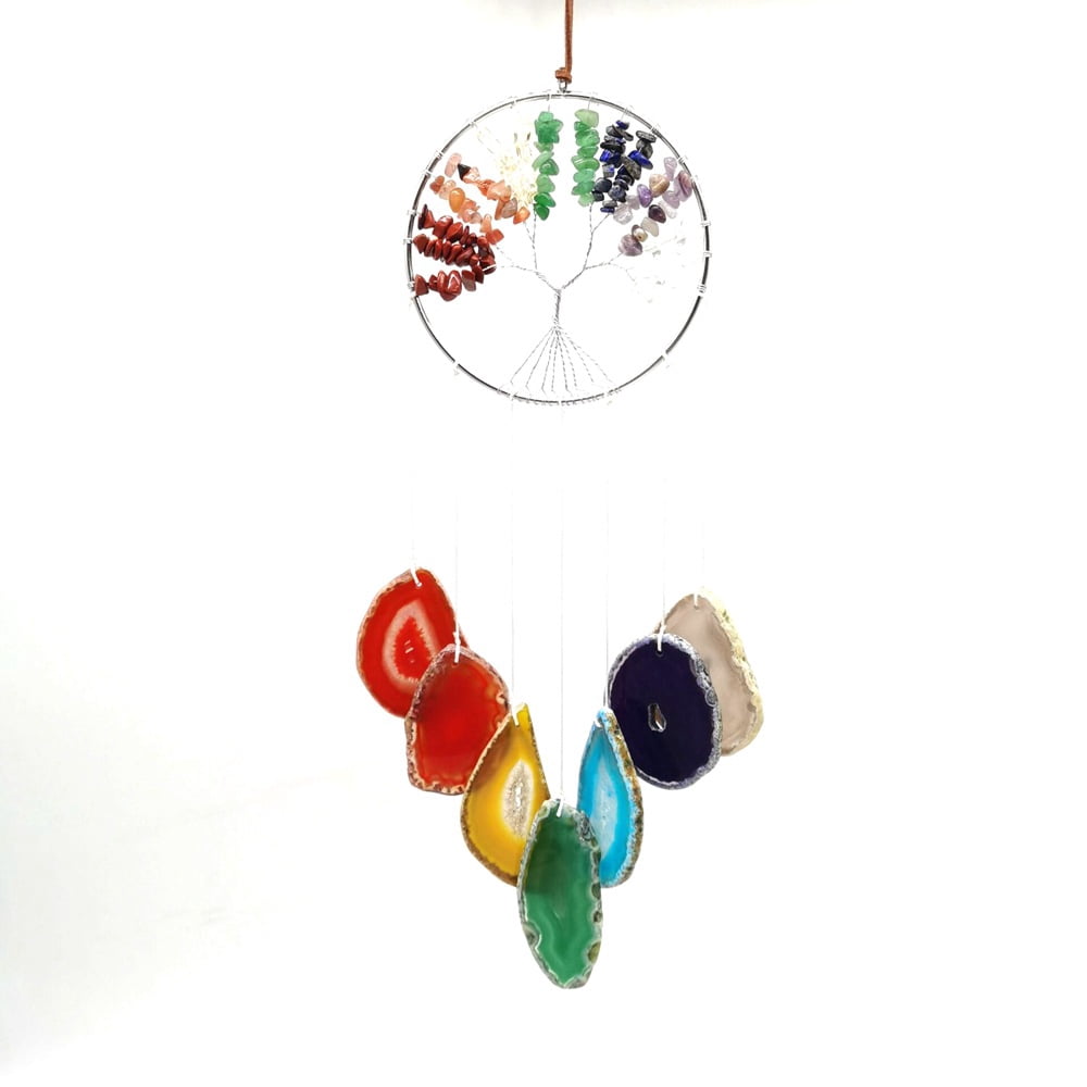 2 pc Metal Big Pendant Decorations with Agate Slices & Chakra Theme ...