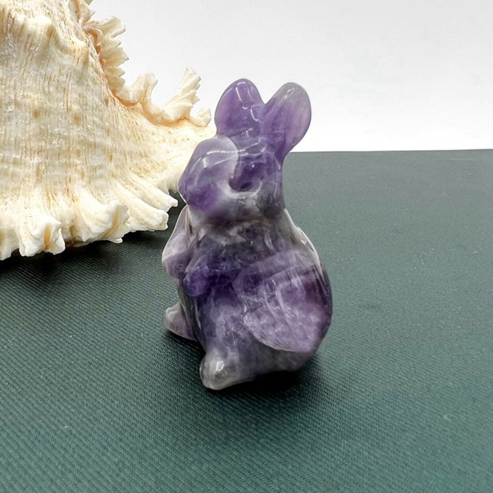 2 pc Natural Amethyst Carved Healing Rabbit Figurines Reiki Energy ...