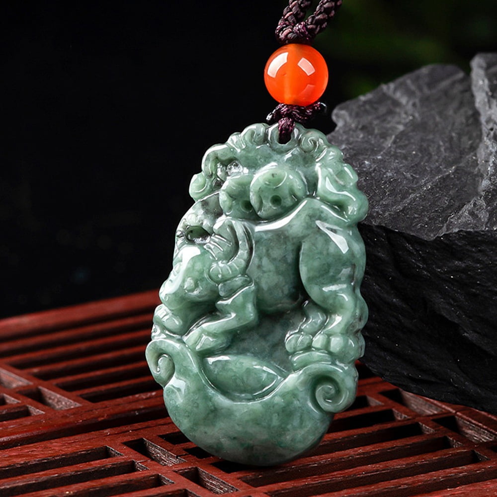 2 pc Natural Jadeite Pendant Necklaces with Resin Bead and Wax Rope the ...