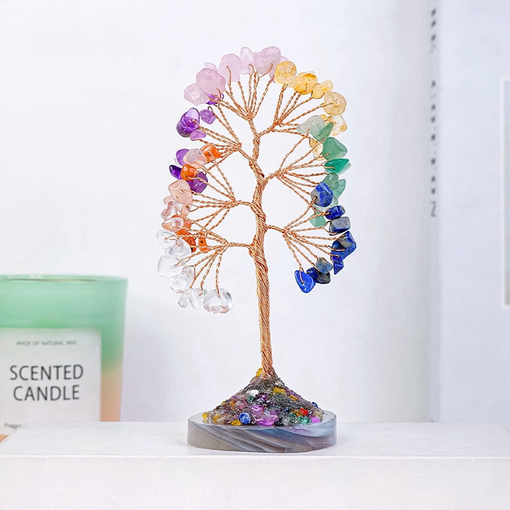 2 pc Natural Mixed Stone Tree of Life Display Decorations Figurine Home ...