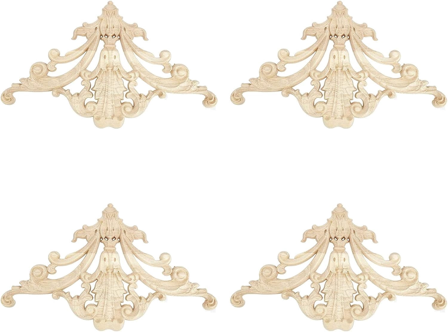 2 pc Natural Solid Wood Carved Onlay Applique Craft Unpainted Onlay ...