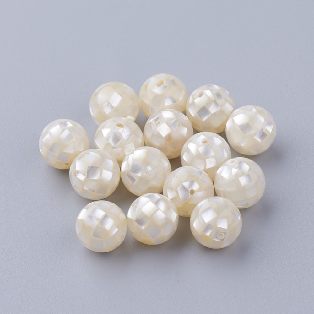 2 pc Natural White Shell Beads Mother of Pearl Shell Beads Round ...