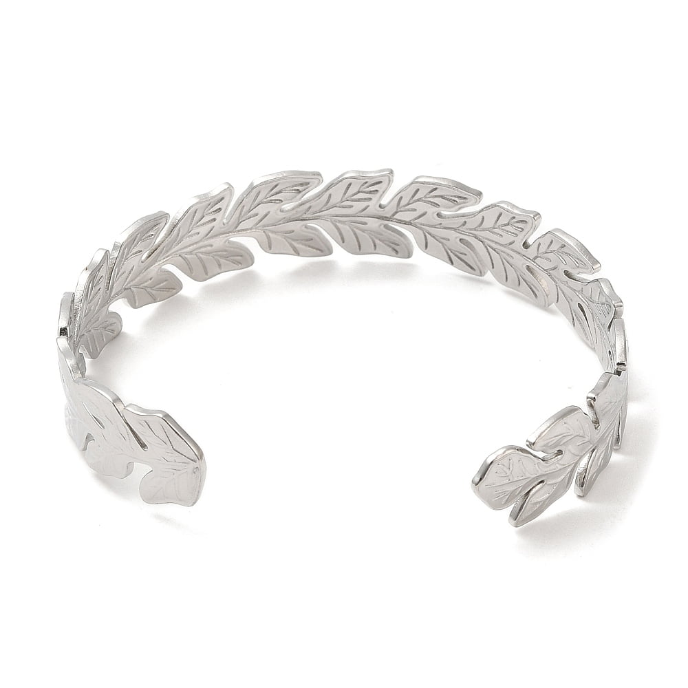2 pc Non-Tarnish 304 Stainless Steel Cuff Bangles Leaf Open Bangles for ...