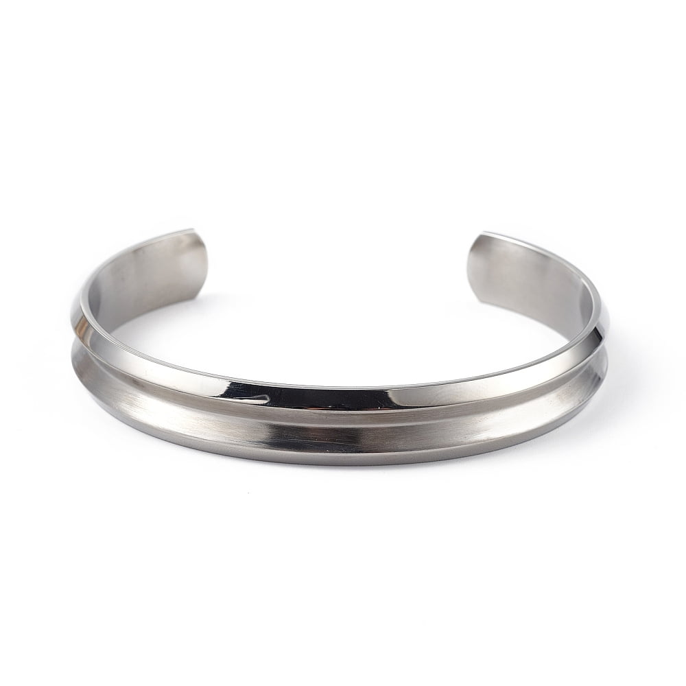 2 pc Non-Tarnish 304 Stainless Steel Grooved Open Cuff Bangle for Women ...