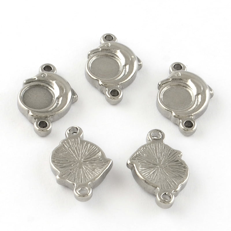 2 pc Non-Tarnish Dolphin Smooth Surface Stainless Steel Cabochon ...