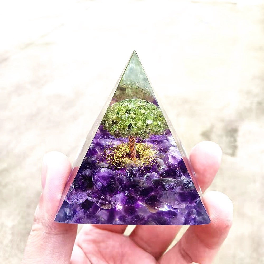 2 pc Orgonite Pyramid Resin Display Decorations with Natural Peridot ...