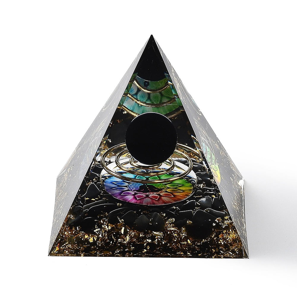 2 pc Orgonite Pyramid Resin Energy Generators Reiki Natural Obsidian ...